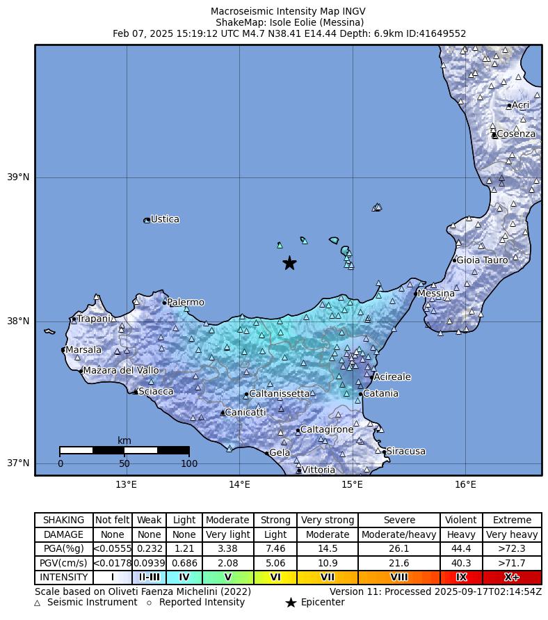 Terremoto Isole Eolie (Messina), Magnitudo Mw 4.7, 7 febbraio 2025 ore ...